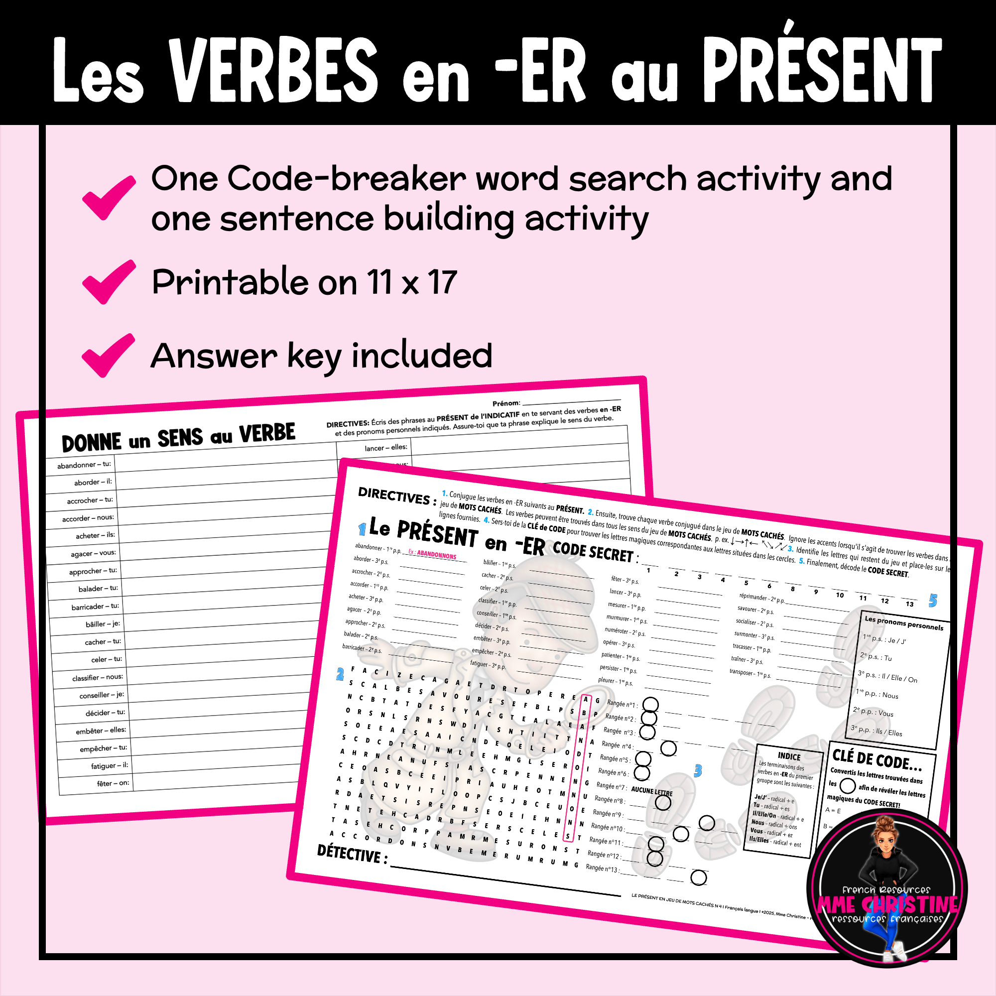 VERBES en ER au présent - Activité de mots cachés 4 - Worksheet French ...
