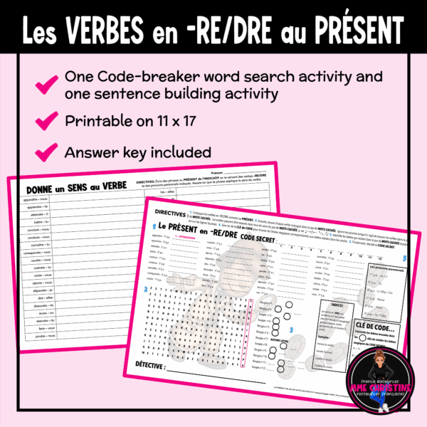 VERBES en RE au présent - Activité de mots cachés 6 – French RE Verbs ...