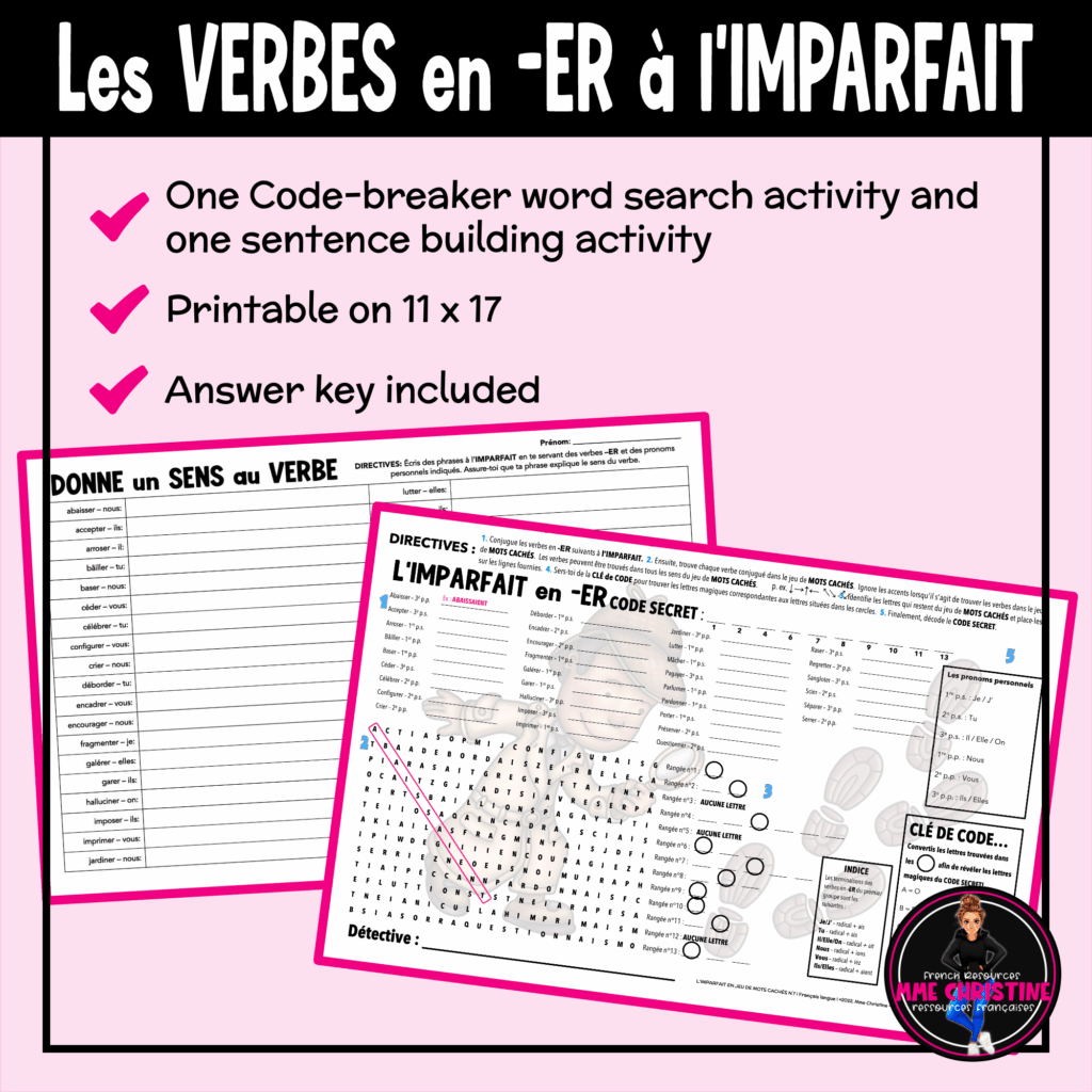 VERBES en ER à l'imparfait - Activité de mots cachés 7 – French ER ...