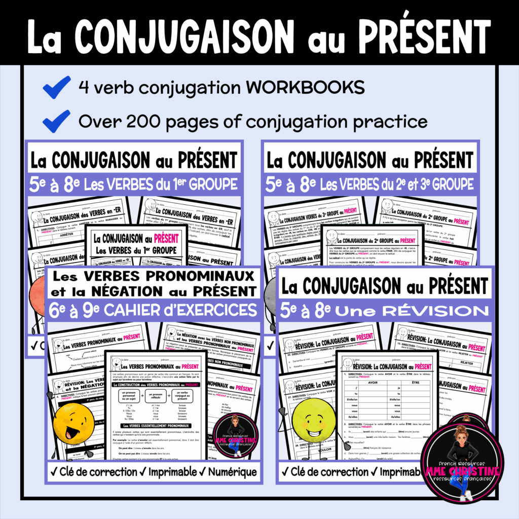 VERBES au PRÉSENT - 4 cahiers d'exercices et activités - 4 French Verbs ...