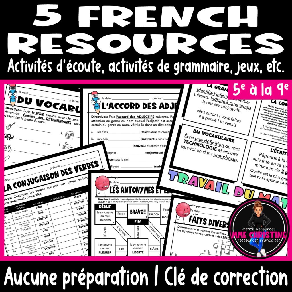 5 French Resources - Sample Pack - 5 ressources françaises - Mme ...