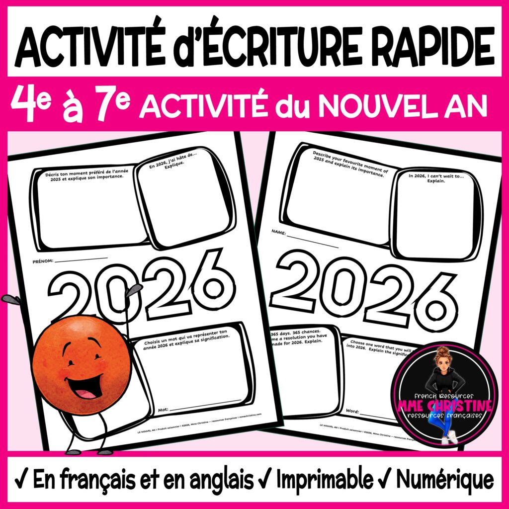 Activité d'écriture rapide - Nouvel an - Quick French New Year Writing ...