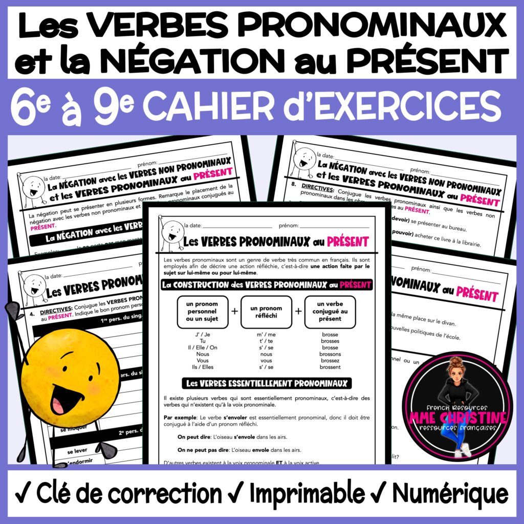 VERBES au PRÉSENT - 4 cahiers d'exercices et 8 activités de mots cachés ...