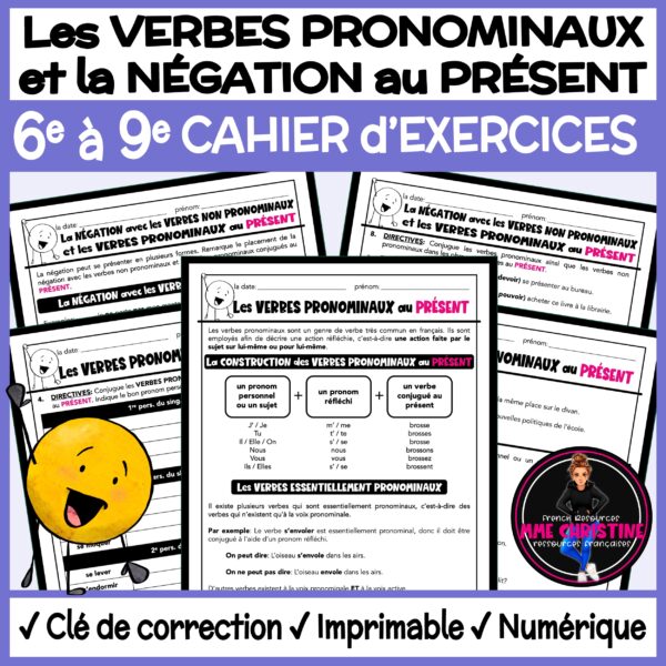 VERBES PRONOMINAUX et la NÉGATION - Cahier d'exercices - Present Tense ...