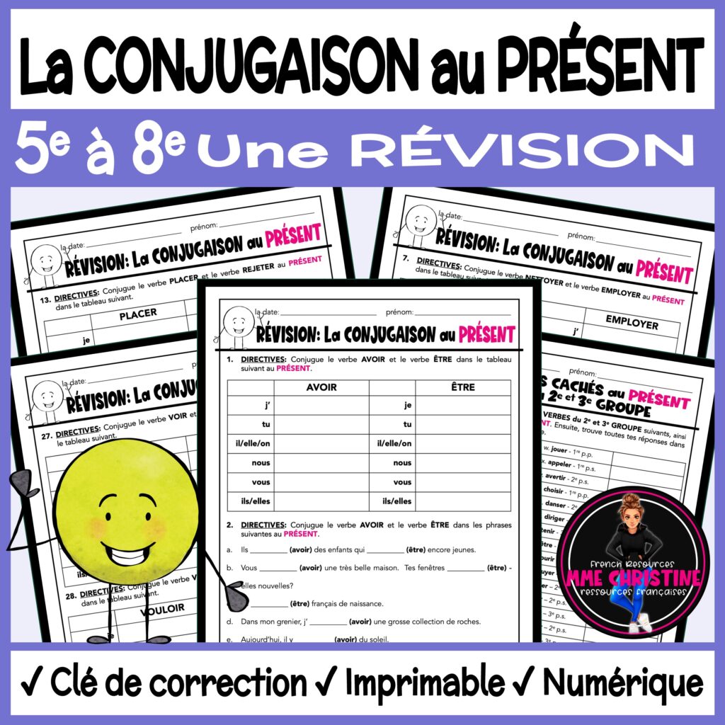 VERBES au PRÉSENT une RÉVISION - Cahier d'exercices - French Verbs ...