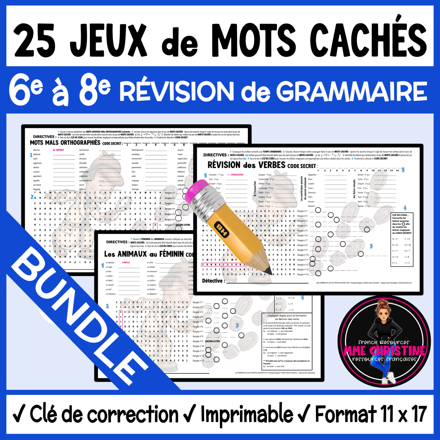 VERBES et du VOCABULAIRE français en 25 jeux de MOTS CACHÉS - French ...