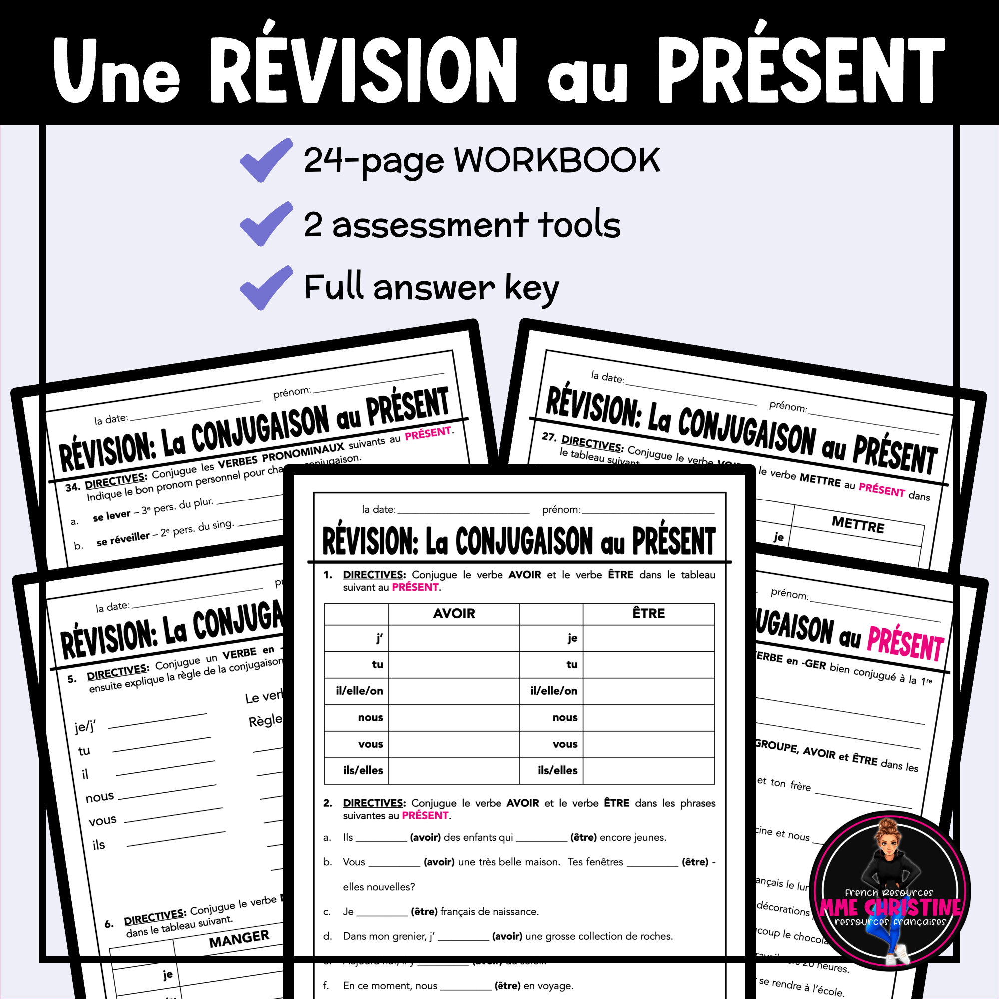 French Present Tense Verbs Review Workbook for Immersion & FSL ...