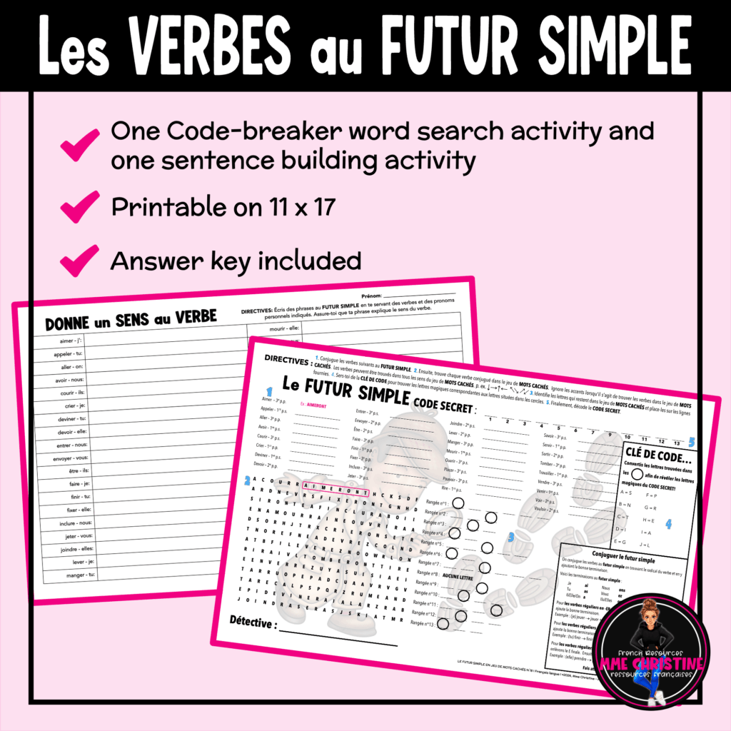 VERBES au FUTUR SIMPLE 2 - Activité de mots cachés – French Future ...