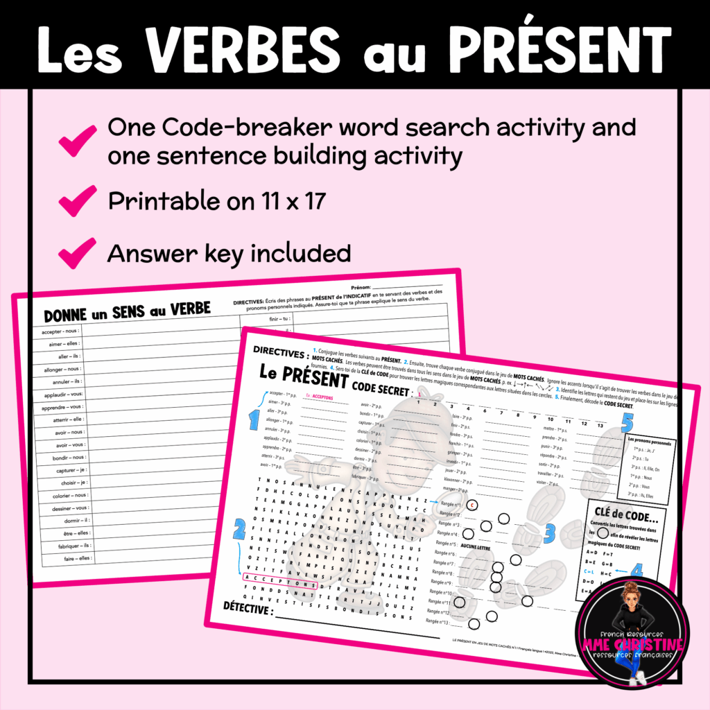 VERBES au présent - Activité de mots cachés 1 - Worksheet French Verbs ...