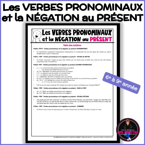 VERBES PRONOMINAUX et la NÉGATION - Cahier d'exercices - Present Tense ...