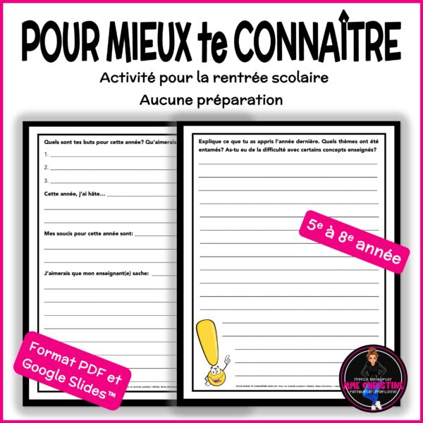Pour mieux te connaître - Activité pour la rentrée scolaire - Back to ...