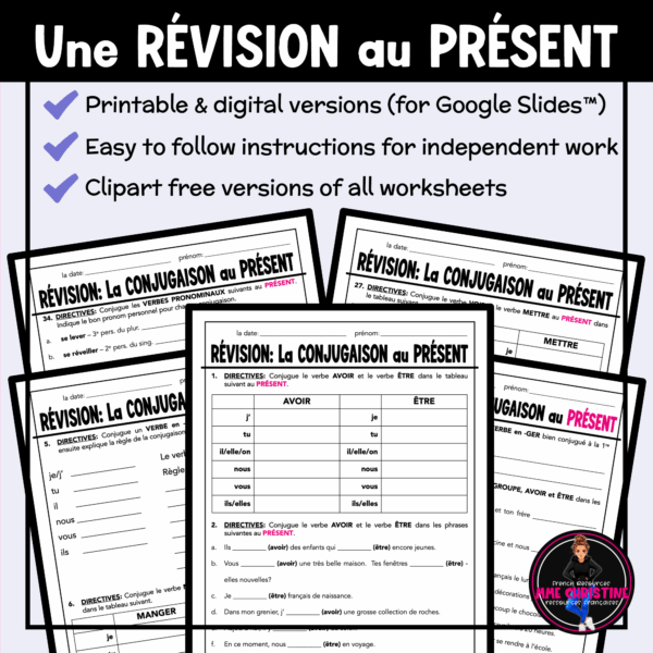 French Present Tense Verbs Review Workbook for Immersion & FSL ...