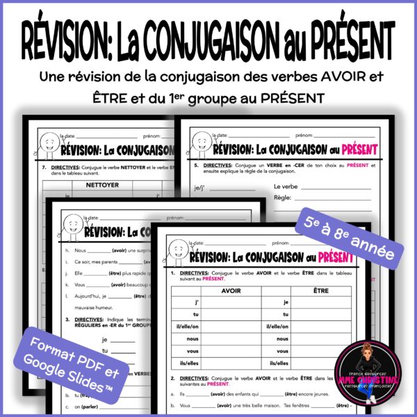 VERBES au PRÉSENT une RÉVISION - Cahier d'exercices - French Verbs ...