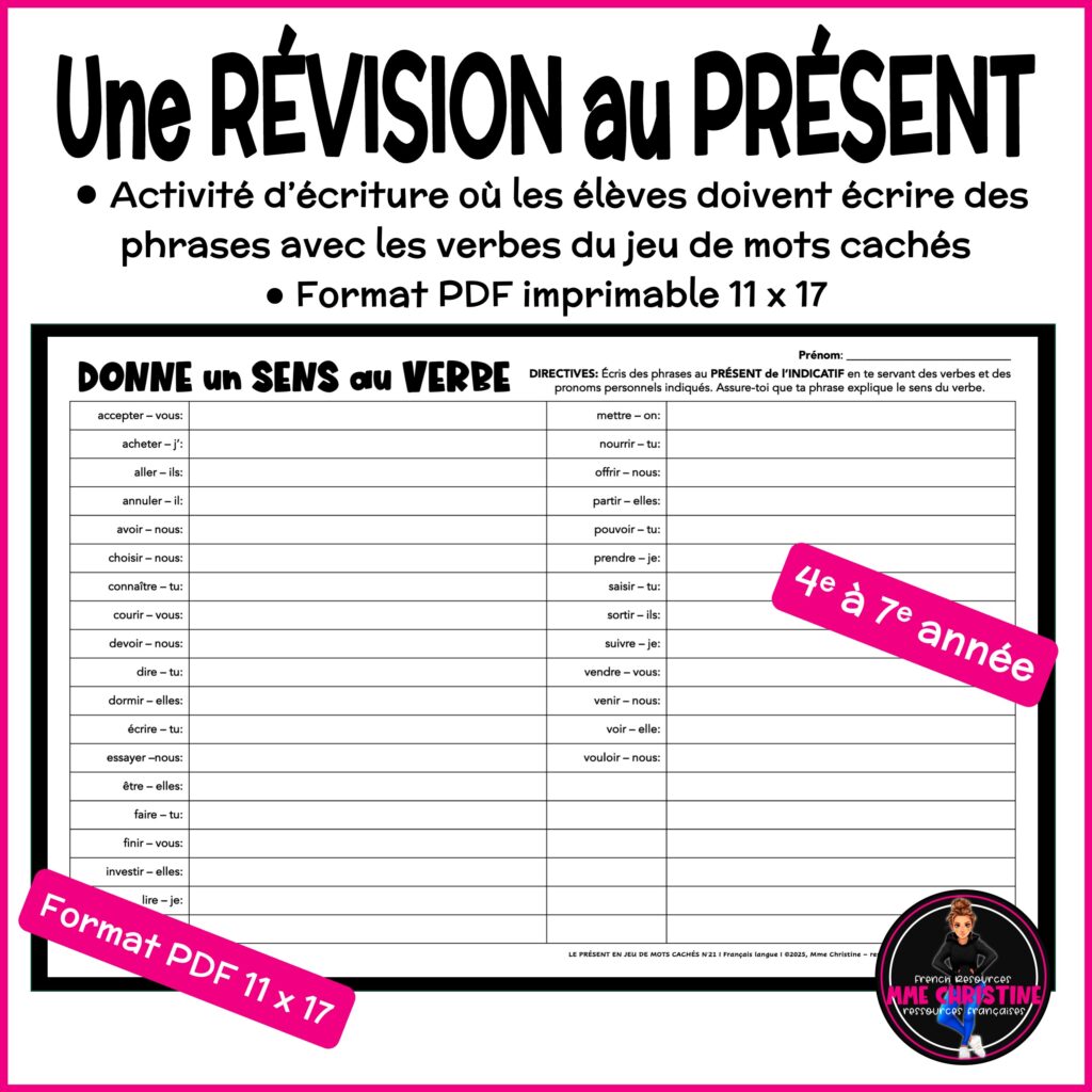 La conjugaison des verbes au PRÉSENT - Révision - French Verbs Revision ...