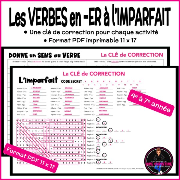 VERBES en ER à l'imparfait - Activité de mots cachés 7 – French ER ...