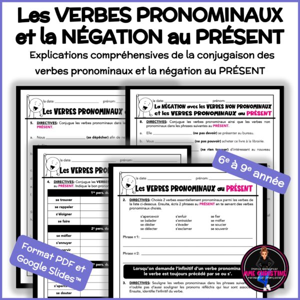 VERBES PRONOMINAUX et la NÉGATION - Cahier d'exercices - Present Tense ...