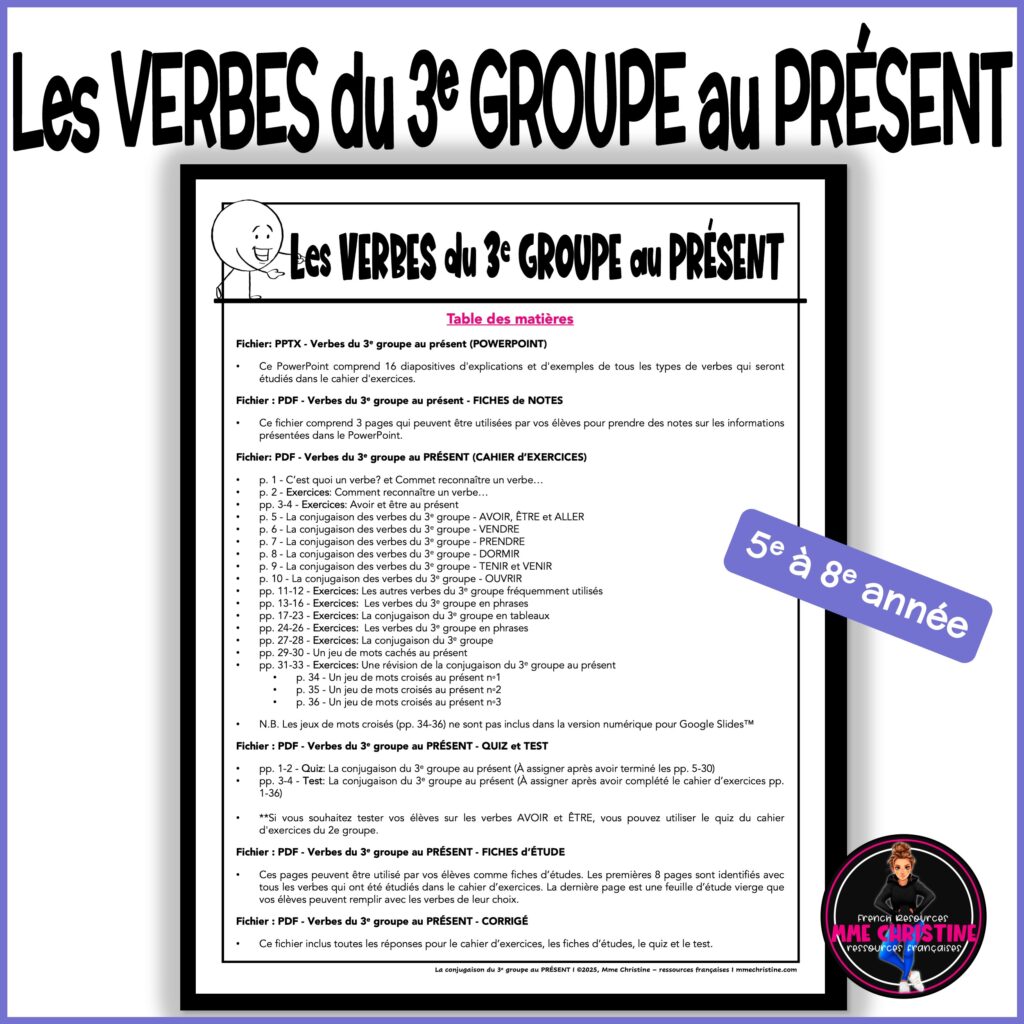 VERBES au PRÉSENT 2e et 3e groupes - Cahier d'exercices - Present Tense ...