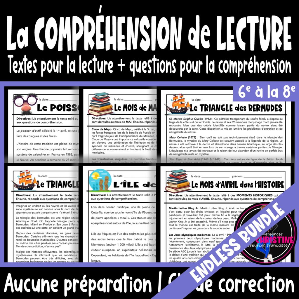 Compréhension de lecture - French Reading Comprehension ENDLESS BUNDLE ...