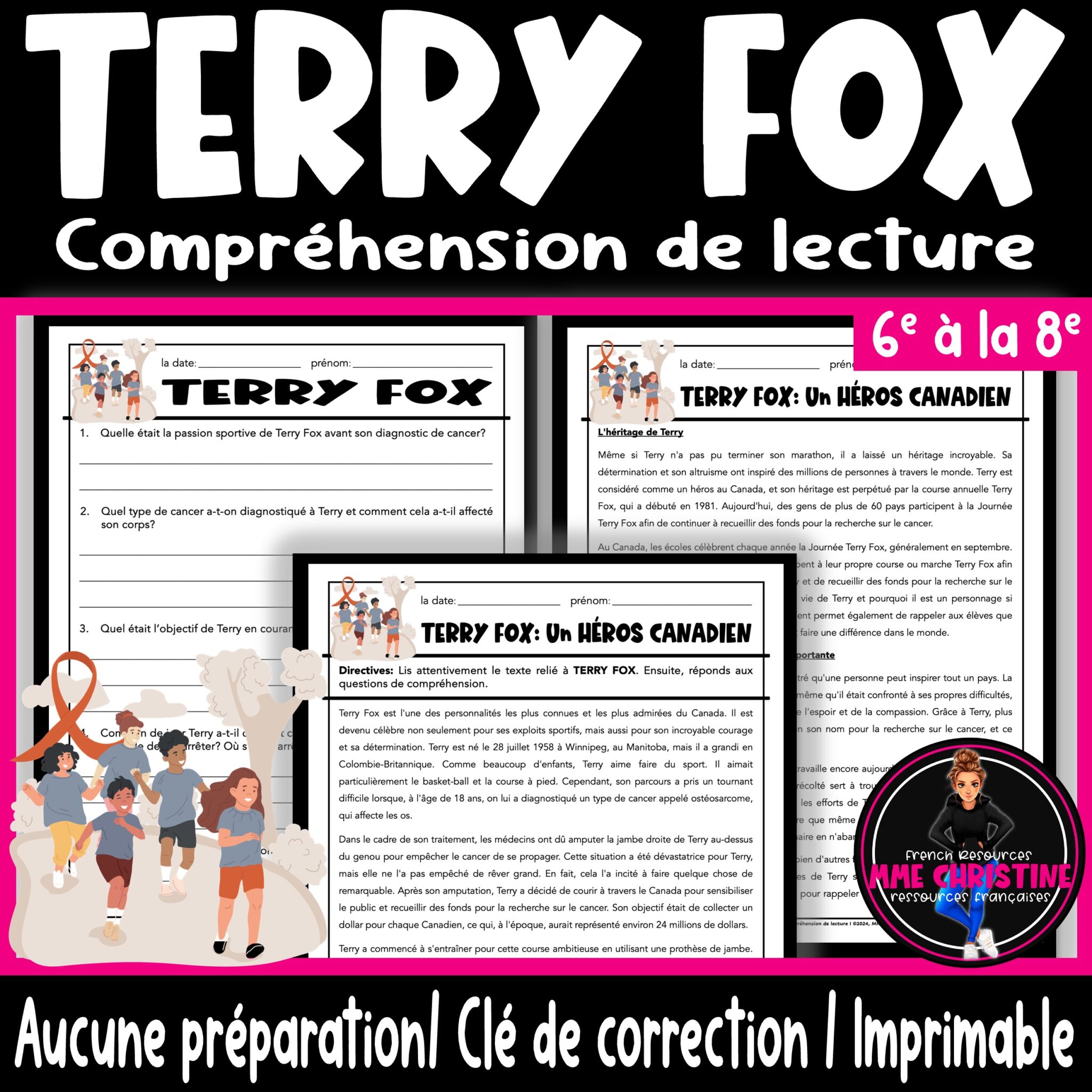 Compréhension de lecture - TERRY FOX - French Reading Comprehension ...