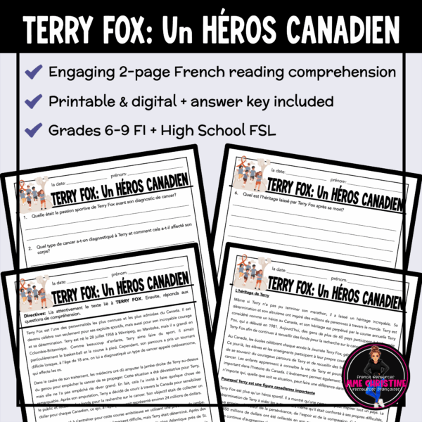 French Reading Comprehension Activity | Terry Fox | Compréhension de ...