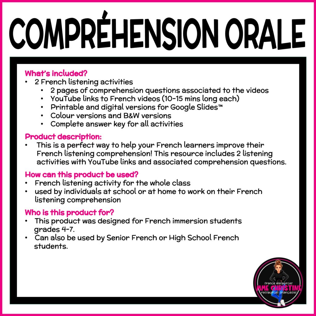 ACTIVITÉ d'ÉCOUTE 1 et 2 - French listening comprehension activity ...