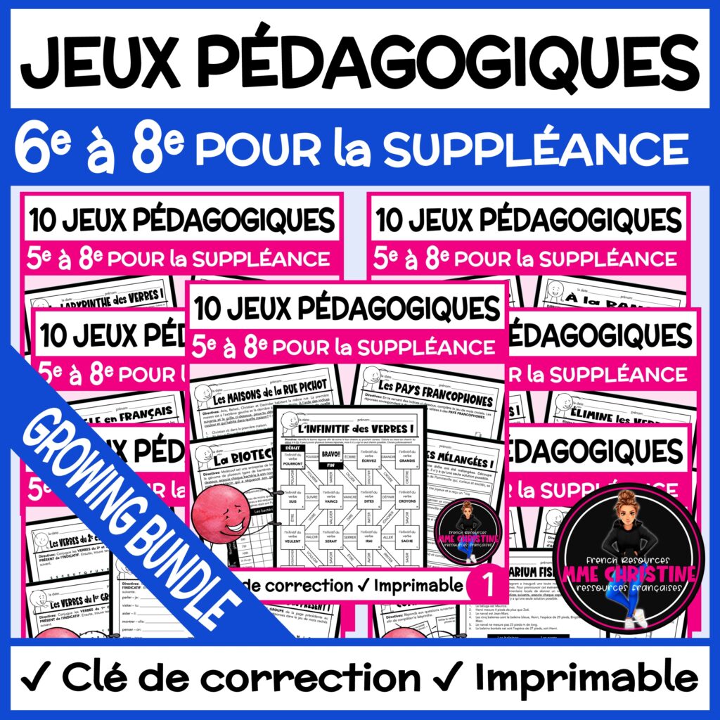 GROWING BUNDLE - JEUX PÉDAGOGIQUES - Pour la suppléance - French ...