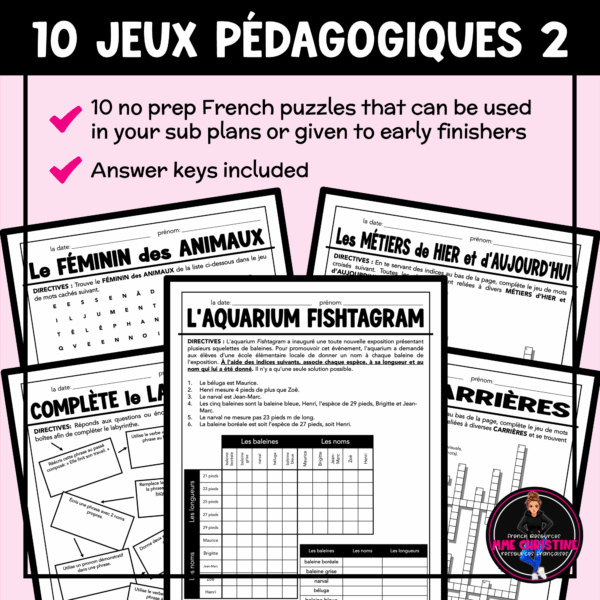 No Prep French Activities and Puzzles for Immersion & FSL (10 Jeux ...