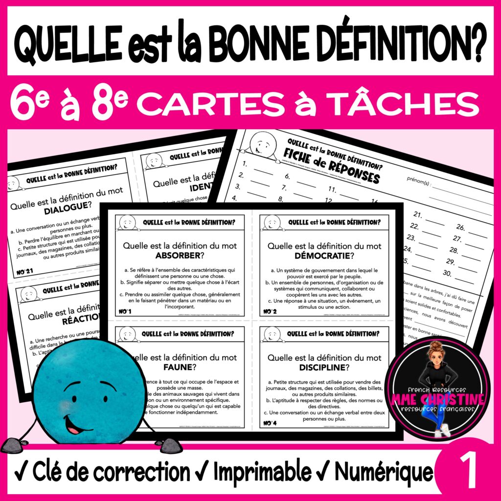 French Task Cards - Quelle est la bonne définition? - Cartes à tâches 1 ...