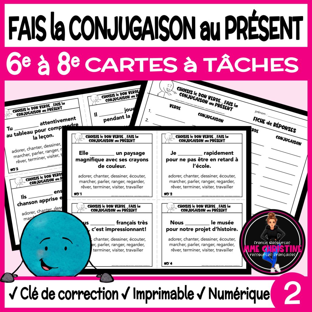 French Task Cards - Fais la conjugaison au PRÉSENT - Cartes à tâches 2 ...