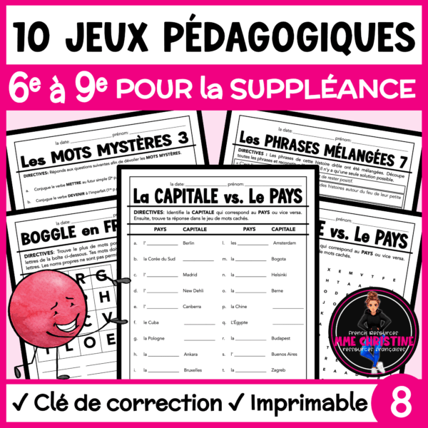 No Prep French Activities and Puzzles for Immersion & FSL (10 Jeux ...