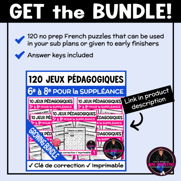 No Prep French Activities and Puzzles for Immersion & FSL (10 Jeux ...